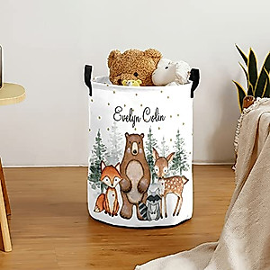 SunFancy Woodland Forest Animals Personalized Laundry Basket Clothes Hamper with Handles Waterproof,Custom Collapsible Laundry One Size