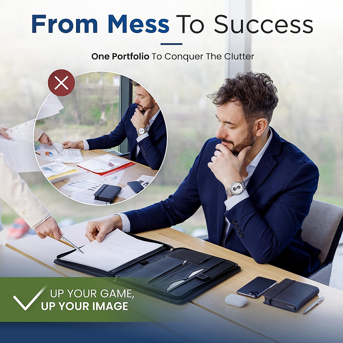 STYLIO Zippered Padfolio Portfolio Binder, Faux Leather Organizer. Interview Resume Document Holder. Organizer for iPad/Tablet (up to 10.5"), Phone & Business Cards. Data Case w/ Letter-Sized Notepad