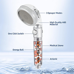 Essbhach Shower Head with Handheld, High Pressure Shower Head with Filter and ON/OFF Button, Water Saving Filtered Shower Head for Dry Hair & Skin, 3 Spray Modes