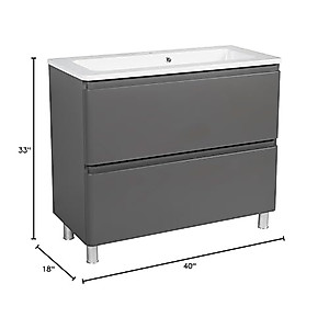 Modern Free Standing Bathroom Vanity with Washbasin | Comfort Gray Matte Collection | Non-Toxic Fire-Resistant MDF-40-No Mirror