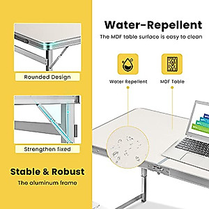 VIVOHOME 4 FT Aluminum Portable 3 Adjustable Height Folding Picnic Table with 4 Stools Set Lightweight for Camping BBQ Party Backyard Indoor Outdoor