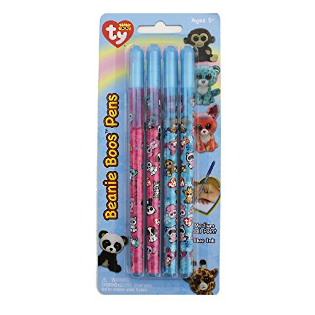 Ty Beanie Boos Ball Point Pens, Blue Ink, Medium Point Nib, 4 Pack (838-5)