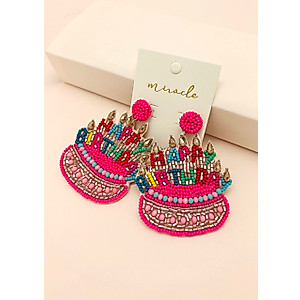 Miracle Collection Beaded Birthday cake Birthday Queen Happy Birthday Earrings for Celebration Birthday Party Earrings (B-day cake-Pink)