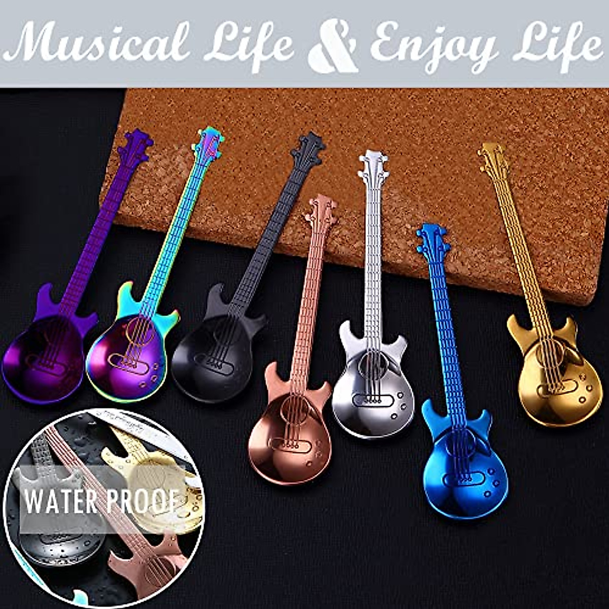 Guitar Spoons Coffee Teaspoon, ESRISE Musical Coffee Gifts for Men, Stainless Steel Cute Demitasse Tea Spoon (Multicolor)