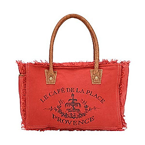 Myra Bag Carroty Upcycled Canvas & Leather Handbag S-1484