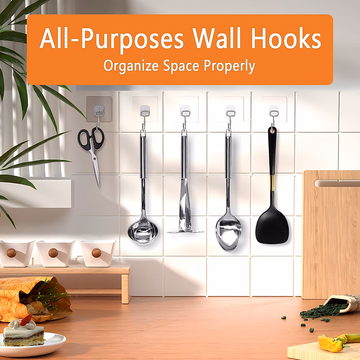 Furnibear Adhesive Hooks for Hanging 33lbs Heavy Duty Towel Coat Hooks Waterproof Self Adhesive Wall Hooks for Bathroom Shower Kitchen Door Home Improvement Utility Hook