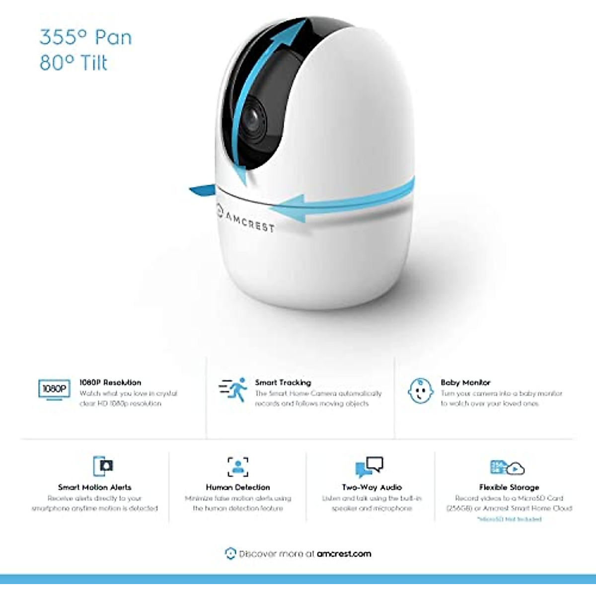 Amcrest 1080P WiFi Camera Indoor, Nanny Cam, Dog Camera, Sound & Baby Monitor, Human & Pet Detection, Motion-Tracking, Phone App, Pan/Tilt Wireless IP Camera, Night Vision, Smart Home ASH21-W