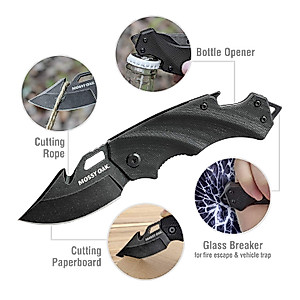 MOSSY OAK Mini Folding Pocket Knife, 2.5-inch Stainless Steel Drop Point Blade - G10 Handle EDC Multifunction Tool with Bottle Opener and Glass Breaker (Black), Good Merry Christmas Gift