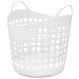 Cabilock Laundry Basket Plastic Laundry Hamper 30L Portable Round Bin with Carry Handles Laundry Bin Organizer Dirty Clothes Hamper for Bedroom Bathroom Towel Hamper for Wet Towels