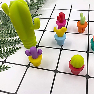 DOITOOL Wine Glass Charms Markers, 7 Pcs Silicone Wine Bottle Stopper Cactus Shaped Champagne Stopper Food Grade Beverage Closures Bar Preservation Tool Random Color