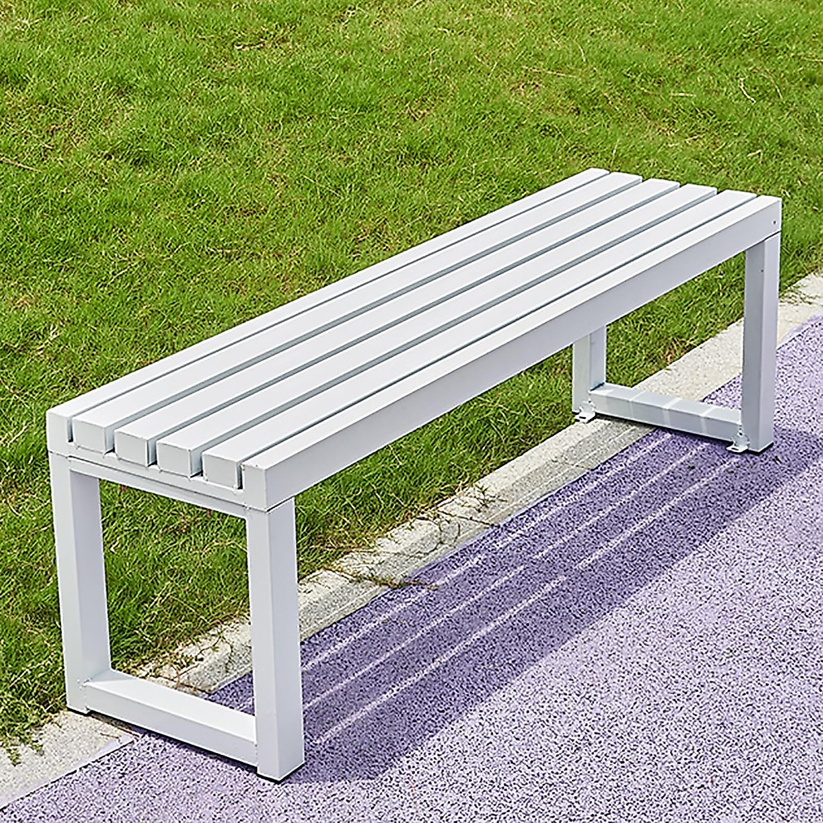 XGQXZWC Outdoor Garden Benches, 2-3 Person Seat Backless Bench, Patio Park Bench with Slatted Seat, Metal Frame, Weatherproof, 880LBS Capacity, Rectangular Outdoor Dining Bench for Yard, Garden (Colo