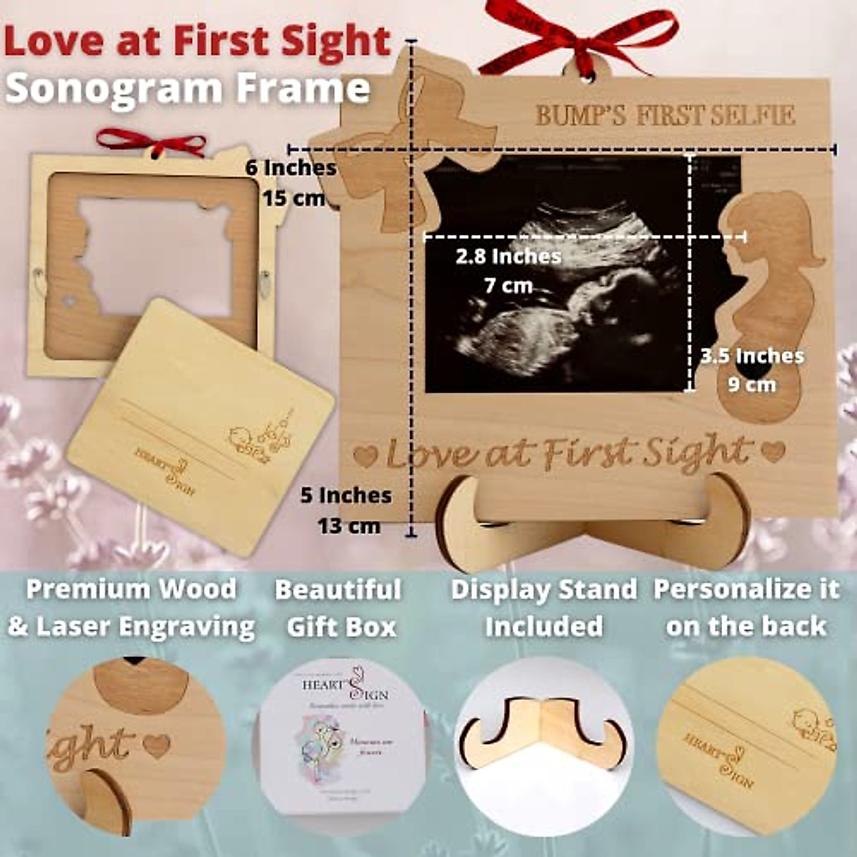 Heart's Sign Love at First Sight Ultrasound Frame | Mom To Be and Pregnant Mom Gifts | Sonogram Picture Frames | New Mom Gifts For Women Sonogram Frame