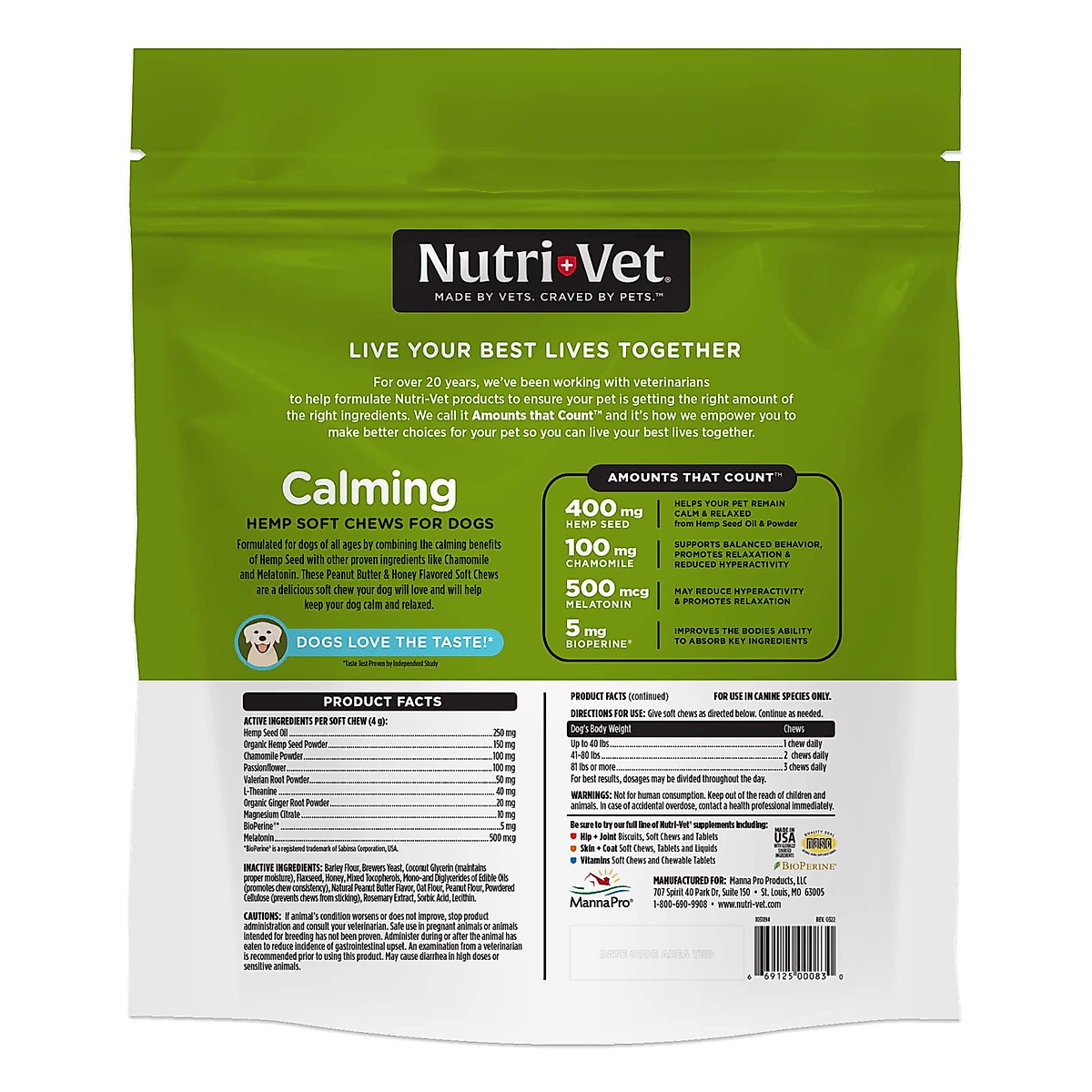 Nutri-Vet Hemp Calming Soft Chews for Dogs- with Chamomile and Melatonin - Peanut Butter & Honey Flavor - 12.7 Ounces