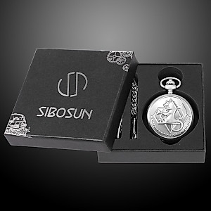 SIBOSUN Fullmetal Alchemist Pocket Watch with Chain Box for Cosplay Accessories Anime, The Alchemist Pocket Watch