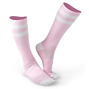Love Classic, Pink, Medium-Large, Light Weight Compression Athletic Crew Socks for Women