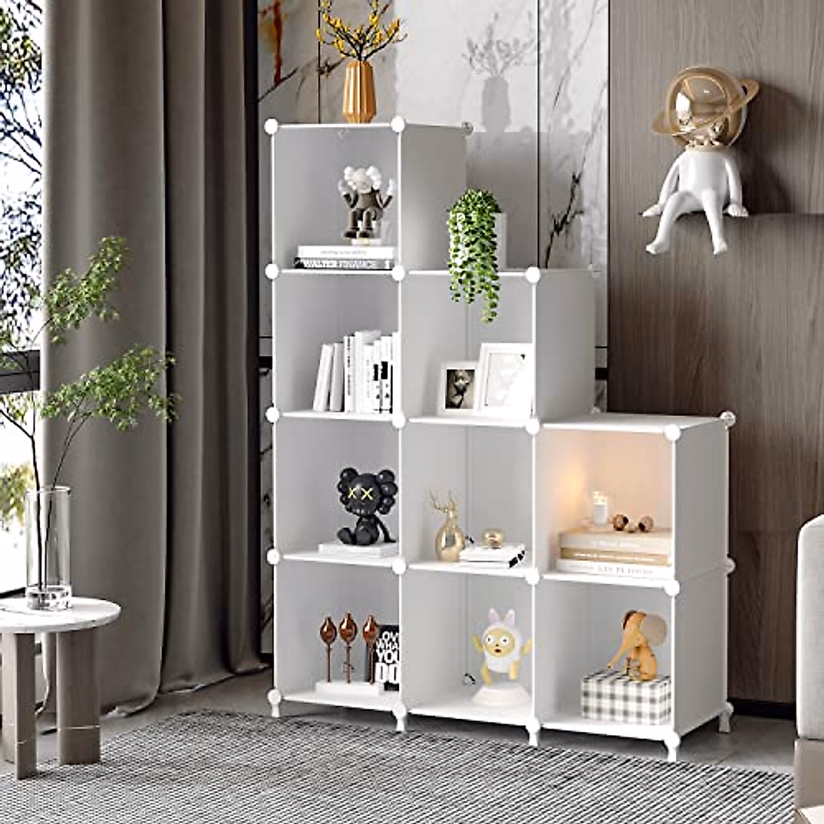 AWTATOS Cube Storage Organizer Modular Storage Cubes Bookshelf Stackable Closet Storage Shelves DIY Plastic 9 Cube Organizer Shelving, Ideal Storage Solution for Bedroom, Home Office, White