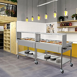 ROVSUN Electric Commercial Food Warmer 72QT 1500W, 9-Pan Steam Table 8QT/Pan Stainless Steel Bain Marie w/Acrylic Shield Overshelf Undershelf Temperature Control & Lid for Buffet Restaurant 110V