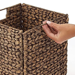 mDesign Natural Woven Hyacinth Cube Bin Basket Organizer with Handles, Storage for Bedroom, Home Office, Bathroom, Shelf and Cubby Organization, Hold Blankets, Magazines, Books, 2 Pack, Brown Wash