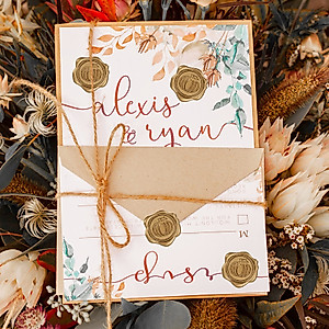 Whaline 50Pcs Thanksgiving Wax Seal Stickers Fall Pumpkin Envelope Seal Stickers 3D Vintage Gold Self-Adhesive Embossed Stickers for Autumn Wedding Anniversary Greeting Cards Snail Mails Packages Gift