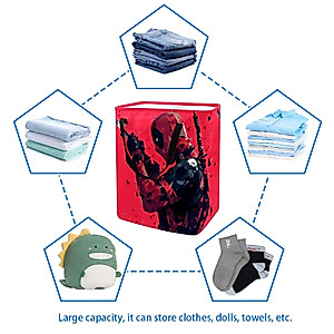 LICHWEST For Deadpool Foldable Waterproof Laundry Basket with Support Rods - 60L Capacity - Ideal Kitchen Organizer, Laundry Hamper, and Clothes Organizer, White