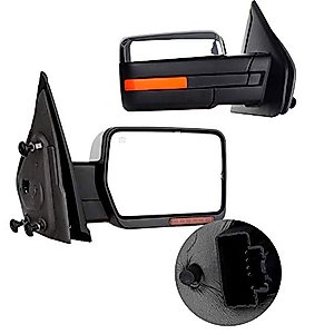 cciyu Tow Mirrors Car Mirrors RH LH Chrome Towing Mirrors Compatible with 2004-2014 for Ford for F150 Truck 1997-1999 for Ford for F-250 with Power Adjusted Heated Turn Signal Puddle Light