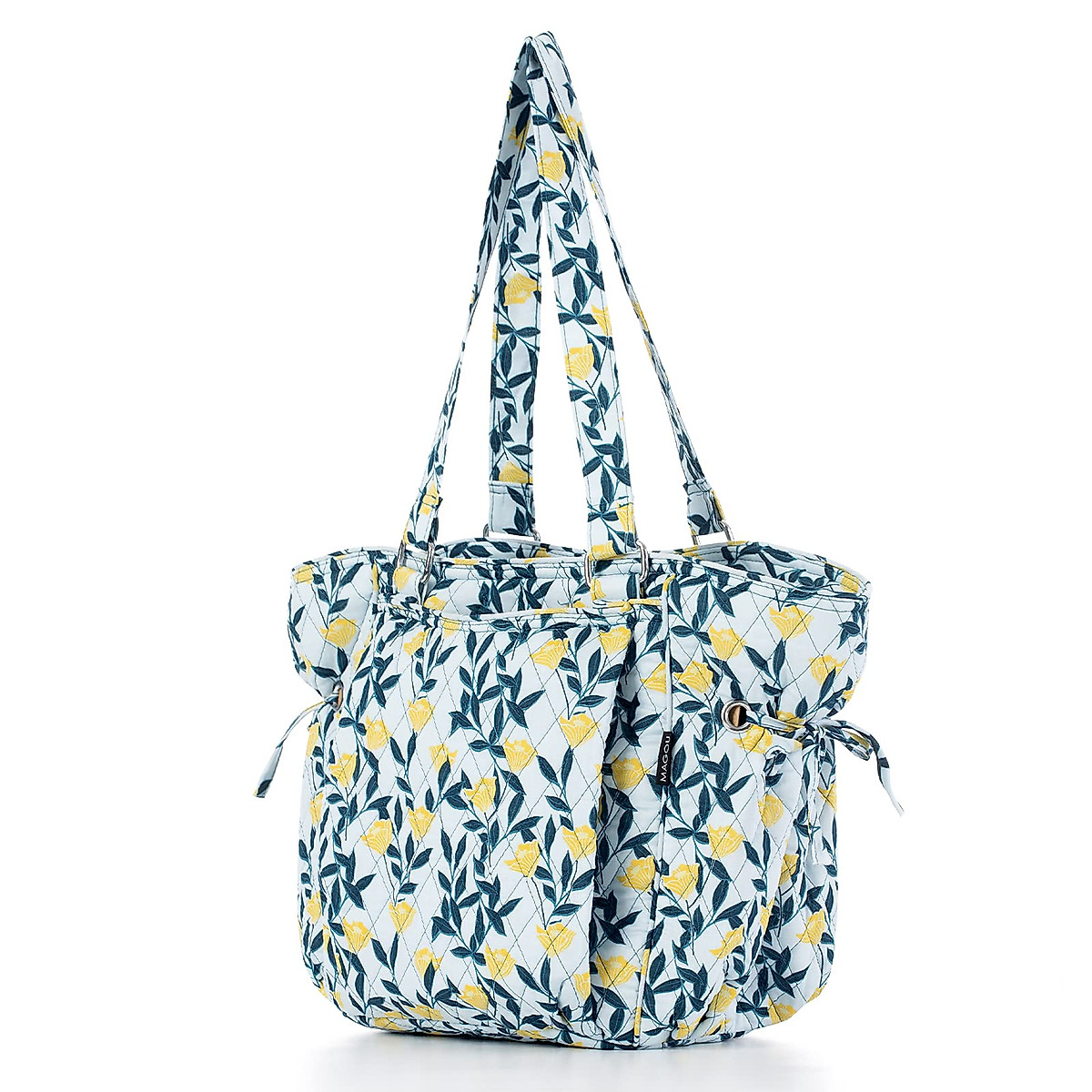 Magou Quilted Tote Bag for Women Signature Cotton Shoulder Bag Lightweight Handbag for Shopping Workout