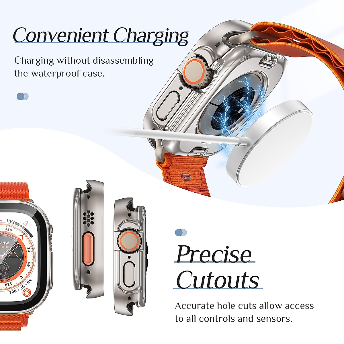 2Pack Goton Waterproof Case for Apple Watch Ultra 2 / Ultra Screen Protector 49mm, 360 Protective Glass Face Cover + Back Bumper for iWatch Ultra2 Accessories 49 mm Titanium