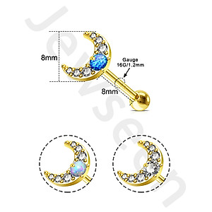 Jewseen 14K Gold Cartilage Earrings 16g Tragus Earring Moon Helix Rings Star Conch Piercing Lightning Cartilage Stud Body Jewelry