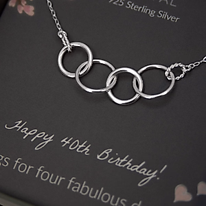 EFYTAL 40th Birthday Gifts Women, Sterling Silver Four Circle Necklace, 40 Year Old Birthday Gifts for Women, 40th Birthday Decorations Woman
