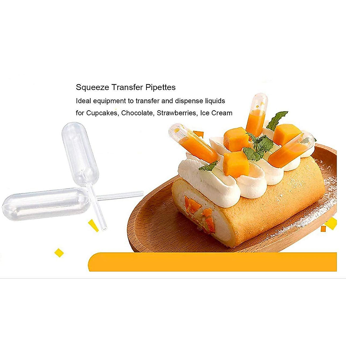 300 Pieces 4ml Cupcake Pipettes, Food Grade Plastic Disposable Pipettes Mini Liquid Injector (300-A)