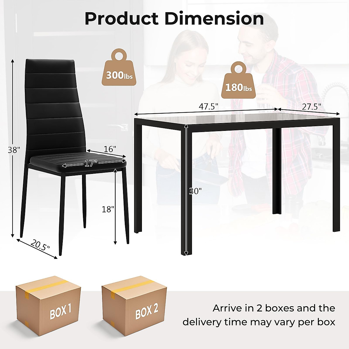 Tangkula Glass Dining Table Set for 4, Modern Tempered Glass Kitchen Table and Chairs, Glass Dining Room Table Set for Small Living Room, Kitchen