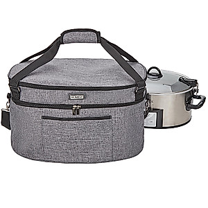 HOMEST Slow Cooker Bag for Crock-Pot 6-8 Quart, Insulated Travel Carrier with Easy to Clean Lining, Carry Case with Top Zip Compartment and Accessory Pocket (Bag Only)