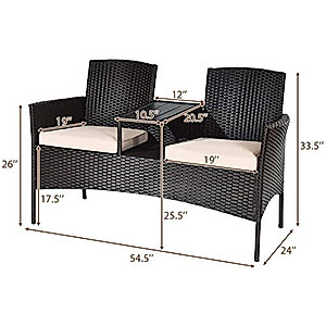 HAPPYGRILL Outdoor Patio Conversation Set with Cushions, Wicker Table Sofas Chair for Garden Lawn Backyard