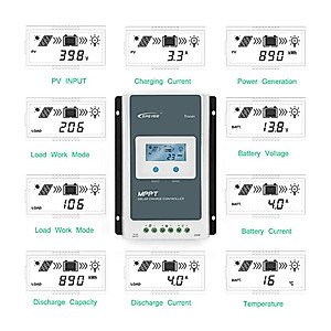 EPEVER 40A MPPT Solar Charge Controller 12/24V DC Automatically Identifying System Voltage Common Negative Grounding Compitable with Lead-Acid and Lithium Batteries