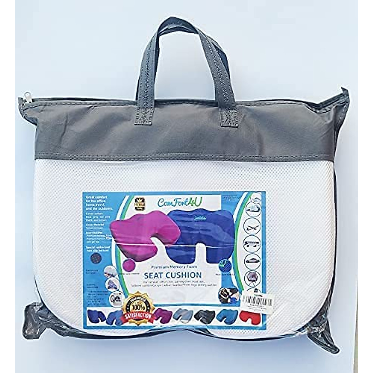 Comfort4U Orthopedic Memory Foam Seat Cushion for Car seat - Office Chair - Gaming Chair - Boat seat - Tailbone Cushion - Coccyx Cushion - Sciatica Pillow for Sitting (White, Mesh)