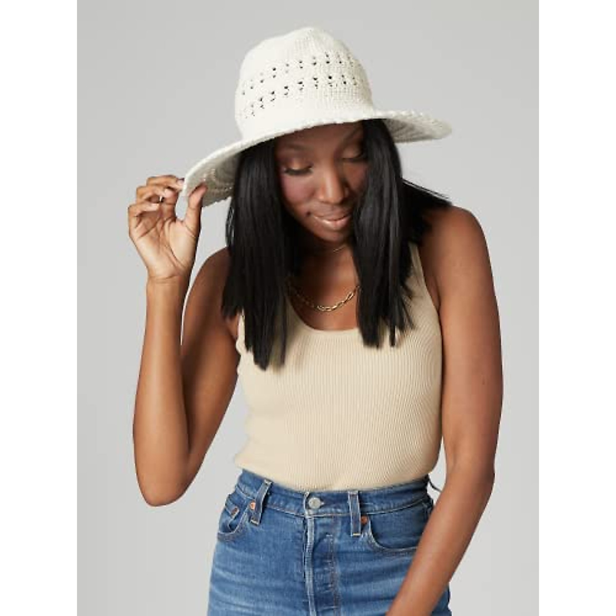 San Diego Hat Company Women's Cotton Crochet Hat with Scalloped Edge, UPF 50+, 4” Brim, Natural