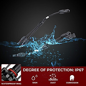 BougeRV 10Ft 10AWG Solar Extension Cable and 1 Pair of Solar Y Branch Parallel Connectors, Included Extra Free Pair of Connectors, 10Ft Solar Extension Cable Connector Kit Made of Pure Copper
