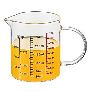 Ackers BORO3.3 Glass Measuring Cup-[Insulated handle | V-Shaped Spout]-Made of High Borosilicate Glass Measuring Cup for Kitchen or Restaurant, Easy to Read, 250 ML (8 Oz, 1 Cup)