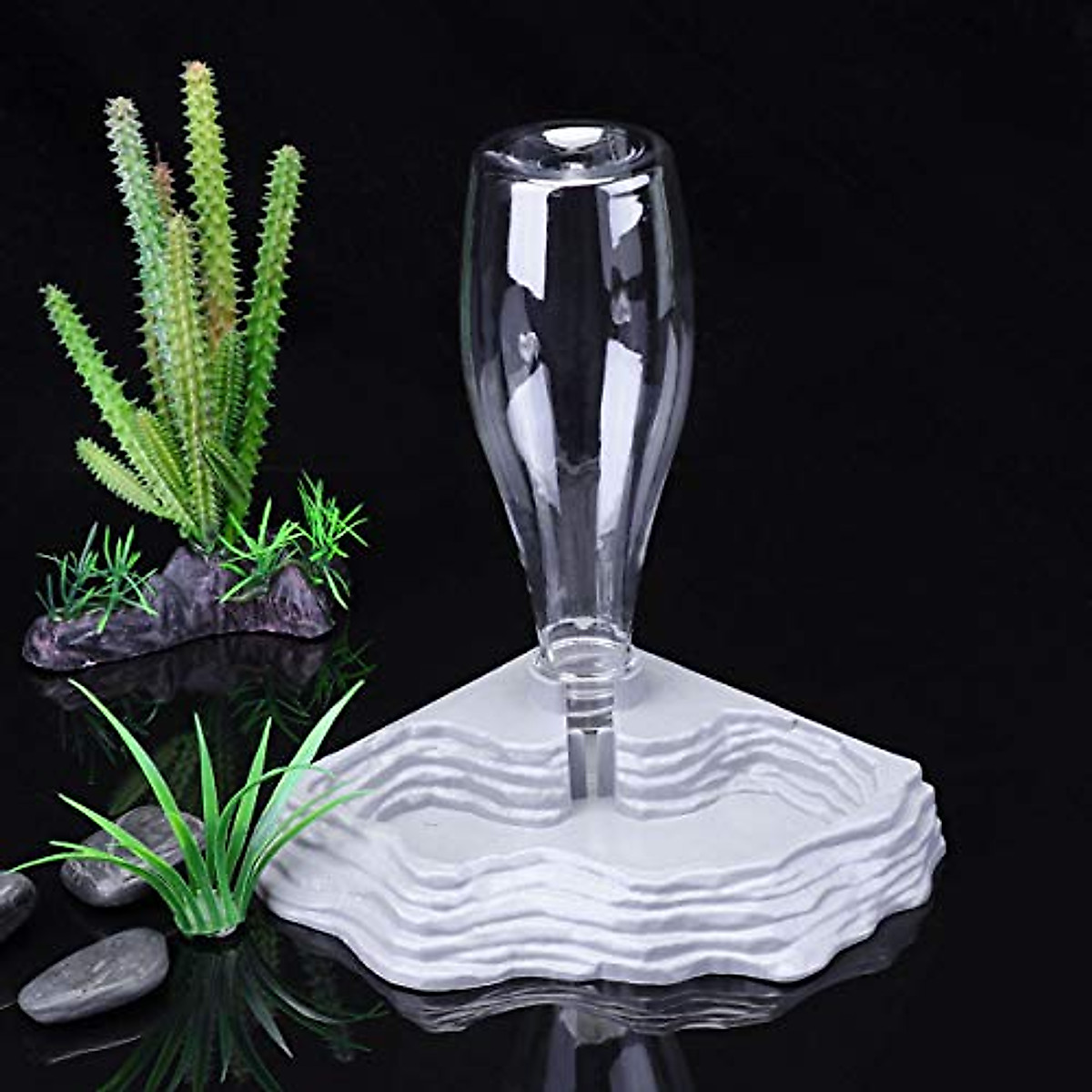 POPETPOP Reptile Water Feeder - Automatic Water Dispenser Waterer Feeding Accessories for Turtle Frog Bearded Dragons Lizards Geckos for Terrarium Tank - Grey