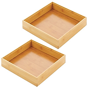 mDesign Wooden Bamboo Drawer Organizer - 9" Square Stackable Storage Box Tray for Kitchen Drawers/Cabinet - Utensil, Silverware, Spatula, and Flatware Holder - Echo Collection - 2 Pack, Natural Wood