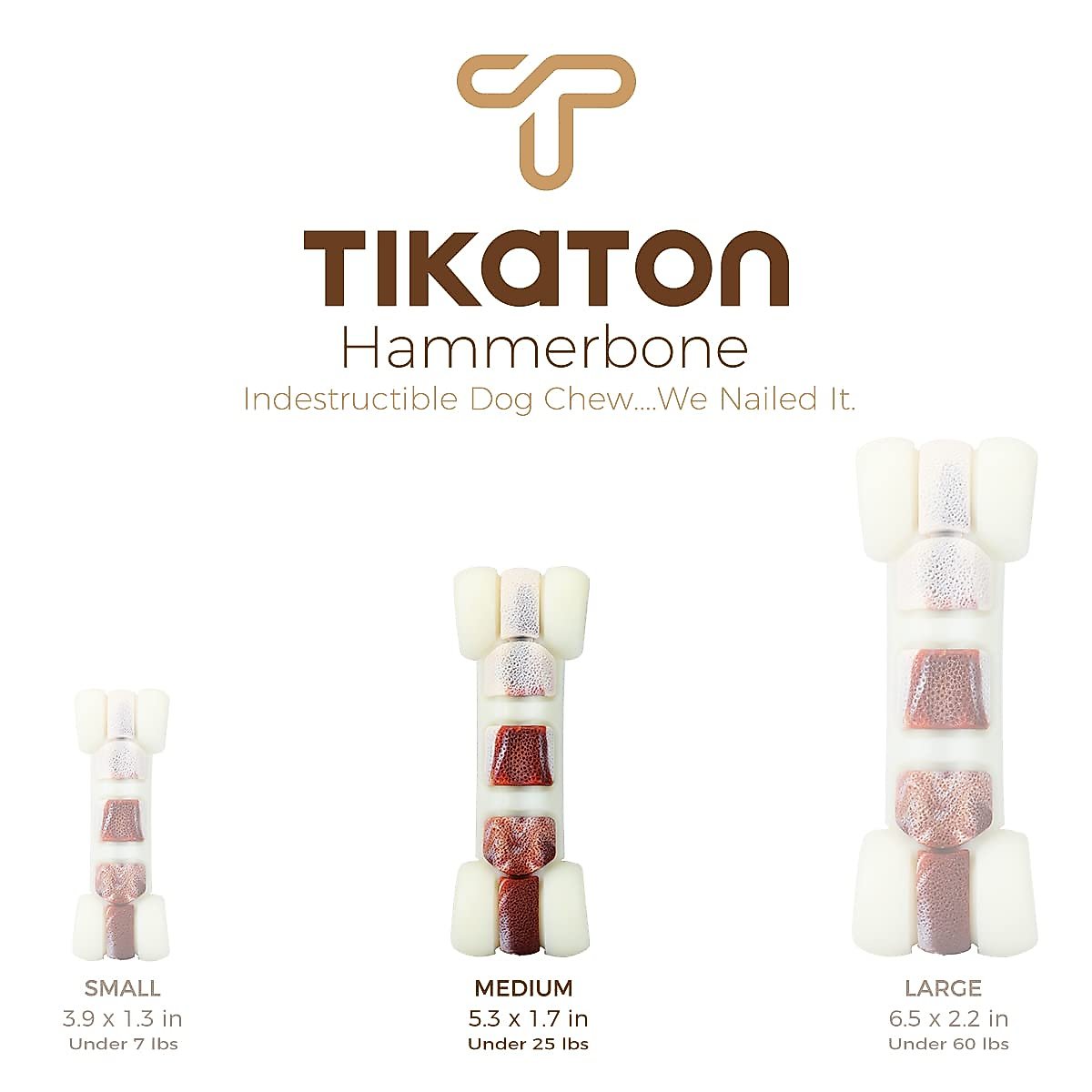 Tikaton Hammerbone Durable Dog Chew Toy for Aggressive Chewers, Beef Flavor Dog Toy, Medium