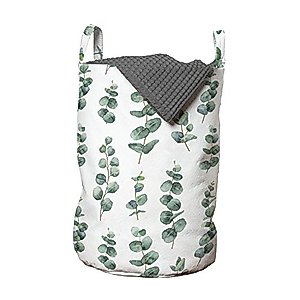 Ambesonne Eucalyptus Laundry Bag, Watercolor Inspired Painting of Forest Leaves and Branches Garden Art, Hamper Basket with Handles Drawstring Closure for Laundromats, 13" x 19", Laurel Green