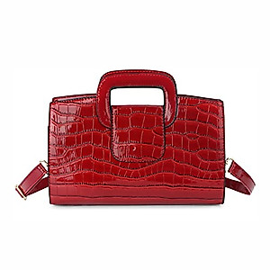 LUPBOK Women Top Handle Satchel Handbags Flap Tote Clutch Purse Vintage Crocodile Pattern Shoulder Bag,Red