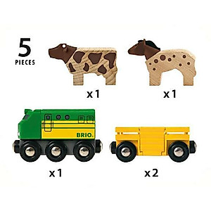 BRIO World 33404 - Farm Train | 5-Piece Wooden Toy Train Set for Kids | Ideal for Ages 3 & Up | Certified Sustainable Materials