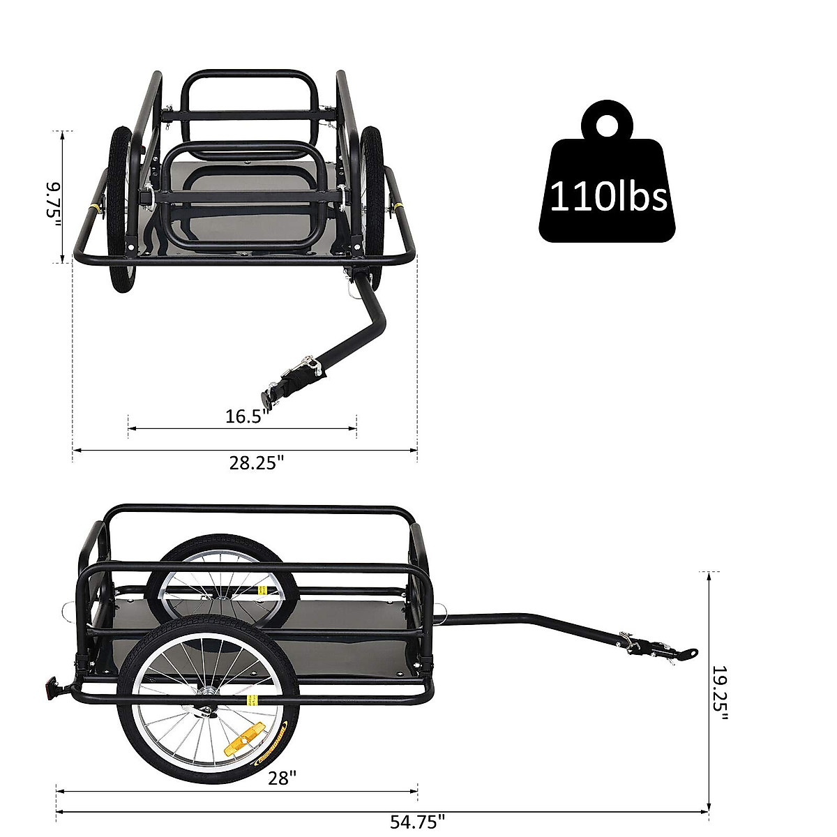 Newest Model Cargo Trailer Bike Basket Storage Travel Luggage Walking Camping Wanderer Cart Carrier 2 Wheel, Shopping Rack Bicycle Rear