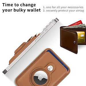 REMOJANO Snap-on MagSafe Card Wallet with Built-in AirTag Pocket, AirTag Case & Magnetic Card Wallet, Compatible for iPhone 12/13 Series (Brown)