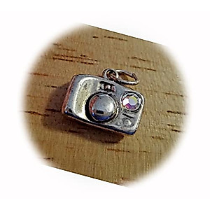 New Sterling Silver 3D 12x13mm Digital Camera Photography CZ as Flash Charm CII3443SEE