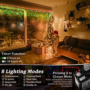 447 LED 33 FT LED Christmas Lights String Lights with 19 Semicircles Plug in 8 Modes Christmas Decoration for Holiday Wedding Party Roof Bedroom Window Garden Patio Outdoor Indoor (Green & Red)