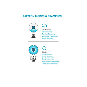 JLab Talk Go USB Microphone, USB-C Output, Cardioid or Omnidirectional, 96k Sample Rate, 20Hz, 20kHz Frequency Response, Volume Control and Quick Mute, Plug and Play
