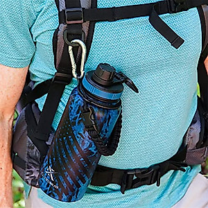 Extremus Deluge Stainless Steel Vacuum Insulated Sports Water Bottle with 100% Leak-Proof Travel Lid, Paracord Survival Handle, 32 oz, Prym1 Blue Flag